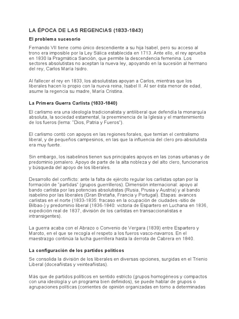 La Regencia y Conflictos en España (1833-1843) | PDF | España ...