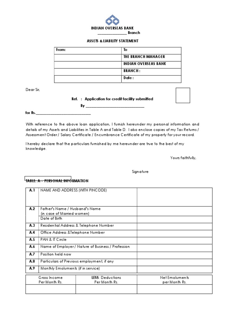 Iob Asset Liability Form | Download Free PDF | Depreciation | Credit