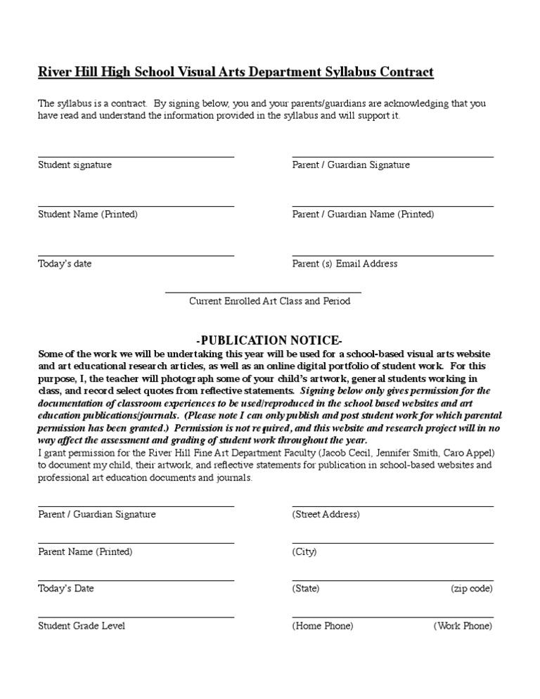 Syllabus Contract | PDF | Visual Arts Education | Syllabus