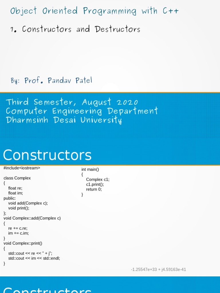 7 Constructors And Destructors Pdf Programming Constructor Object Oriented Programming