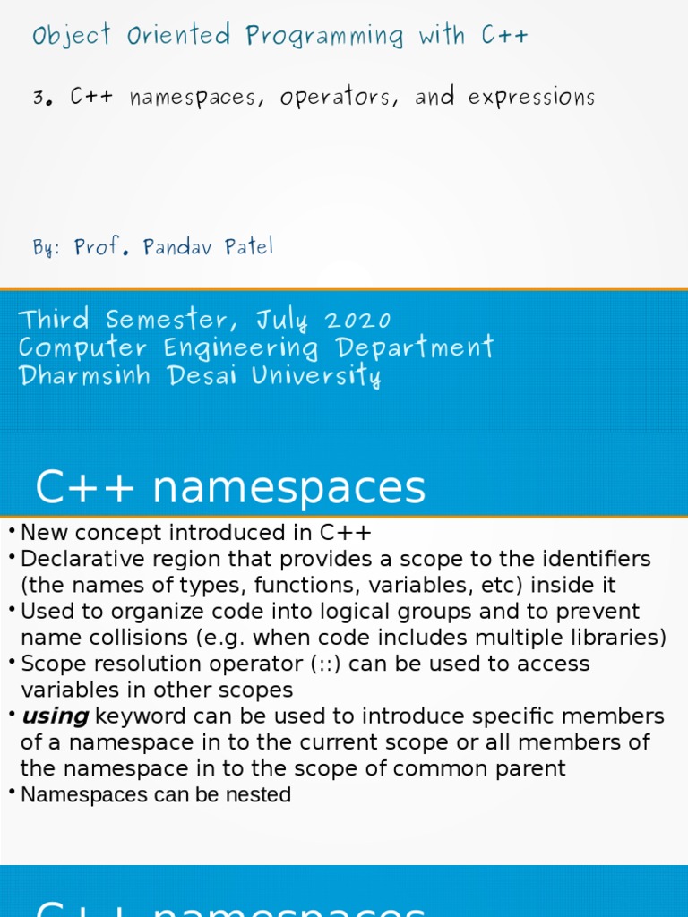 3 Namespaces Operators and Expressions | PDF | Namespace | Pointer (Computer Programming)
