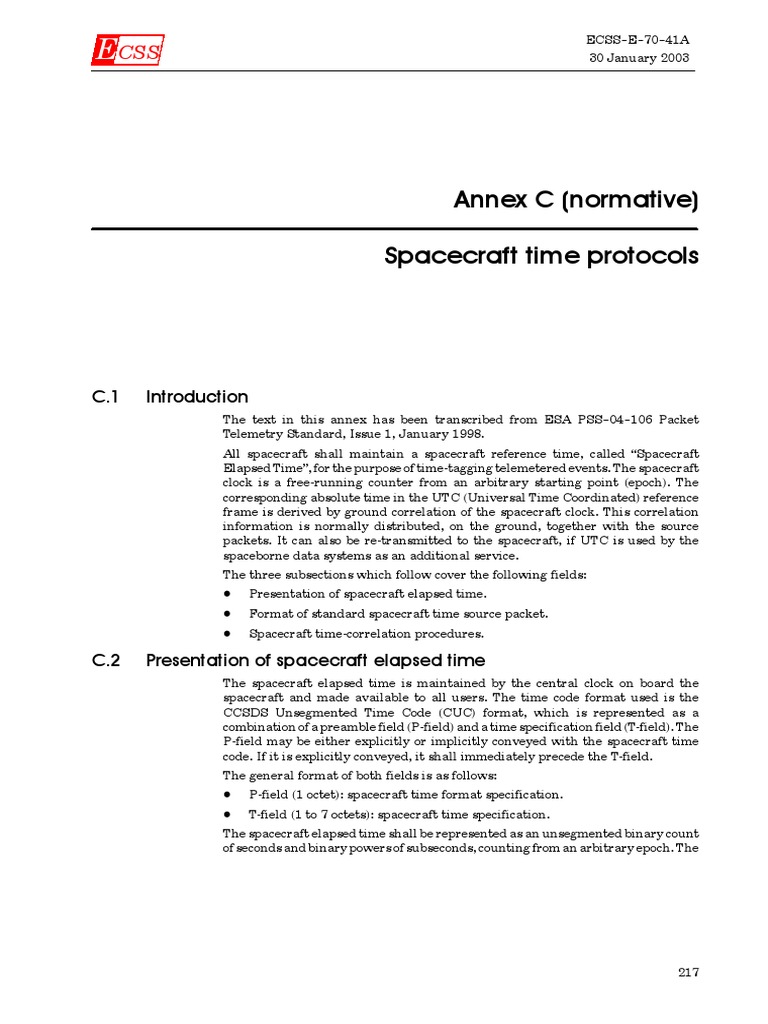 ECSS E 70 41A (30jan2003) - Annex C PDF | PDF | Network Packet | Telemetry