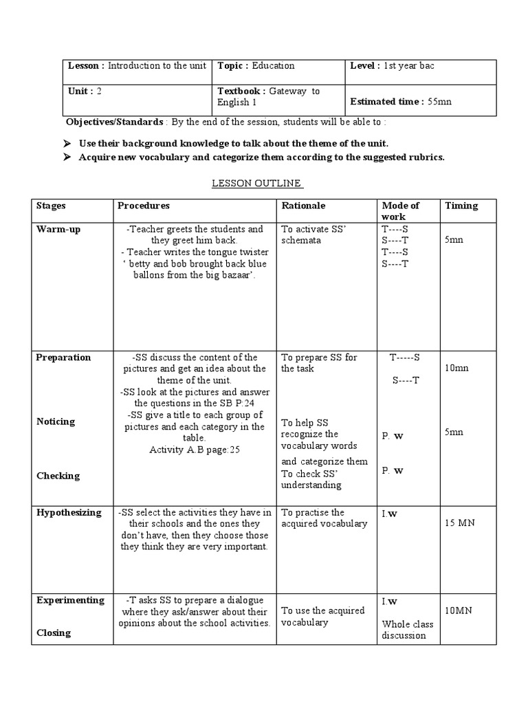 Lesson Plan UNIT 2 1 YEAR BACK | PDF | Vocabulary | Linguistics