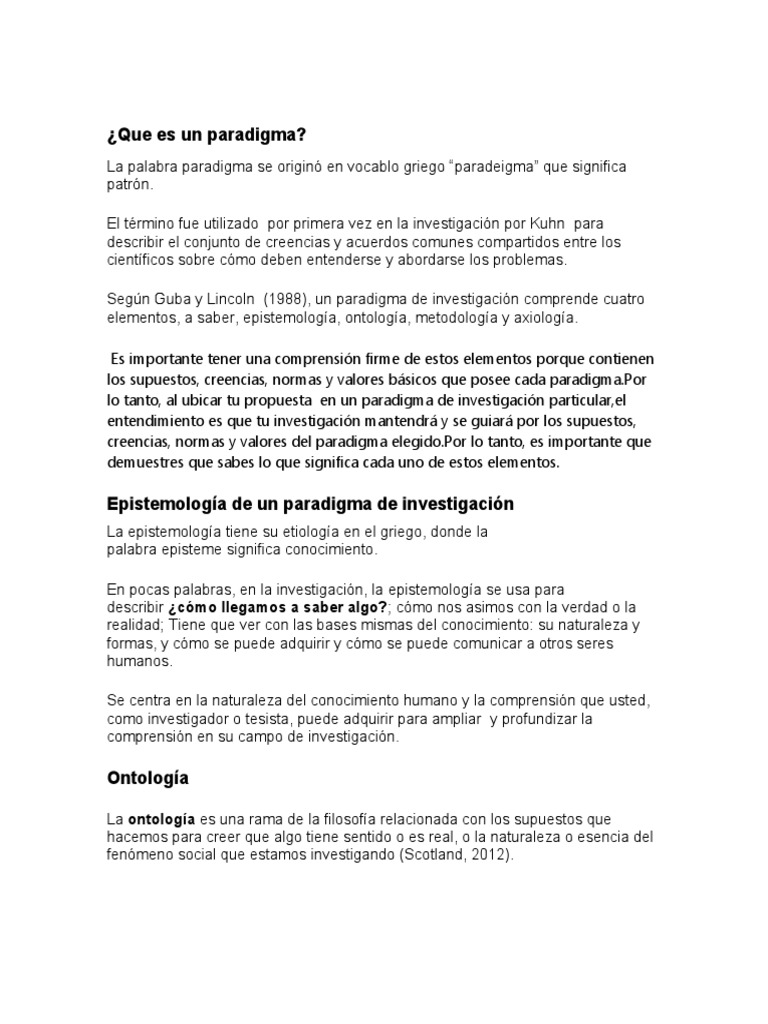Elementos del Paradigma de Investigación | PDF | Paradigma | Conocimiento