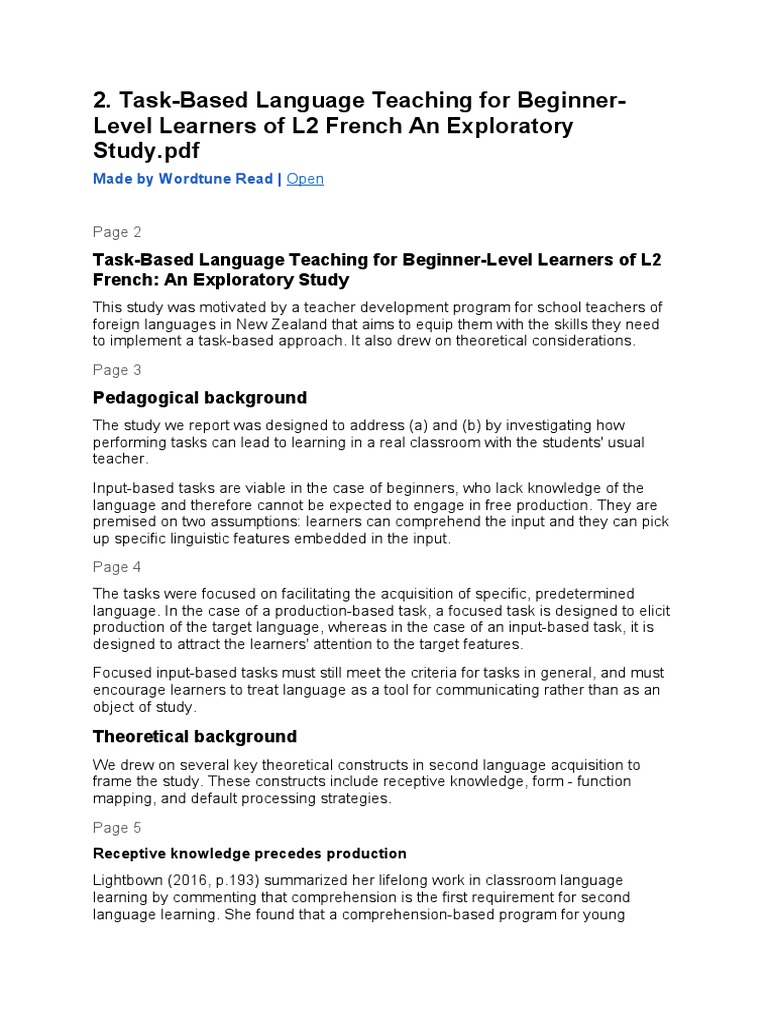 Task-Based Language Teaching For Beginner-Level-WT - Summaries | PDF | Language Acquisition ...