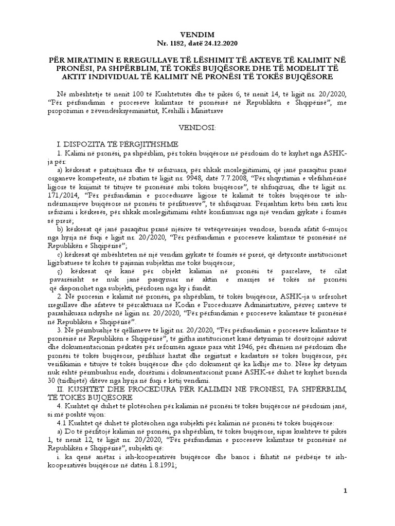 VKM Nr. 1182, Datë 24.12.2020 | PDF