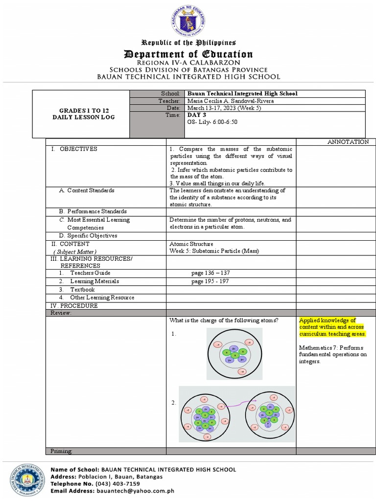 Cot1 Chemistry Pdf Proton Electron