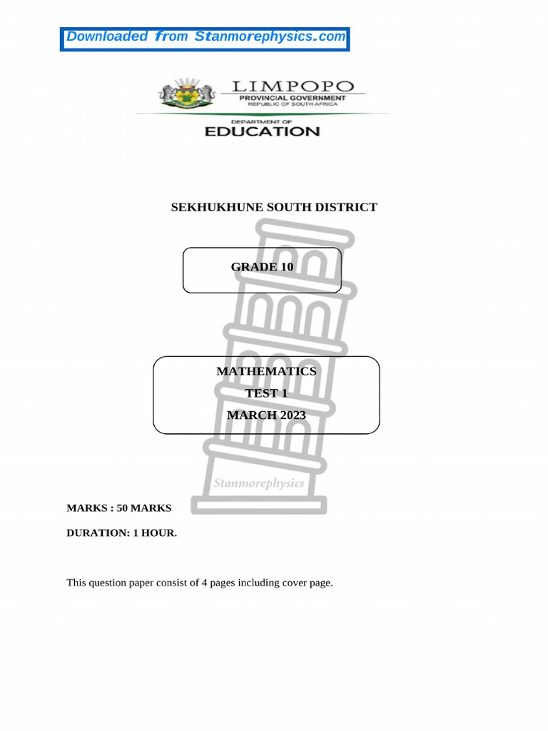 Limpopo Maths Grade 10 March 2023 QP and Memo PDF | PDF Limpopo Maths Grade 10 March 2023 QP and Memo PDF | PDF