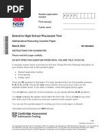 2020 SAMPLE Selective Mathematical Reasoning Test NSW | PDF