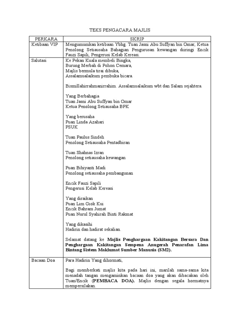 Teks Pengacara Majlis | PDF