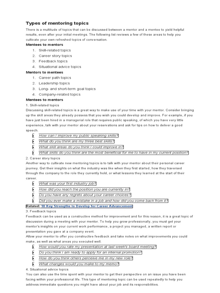 Mentoring Topics for Career Growth | PDF | Mentorship | Communication