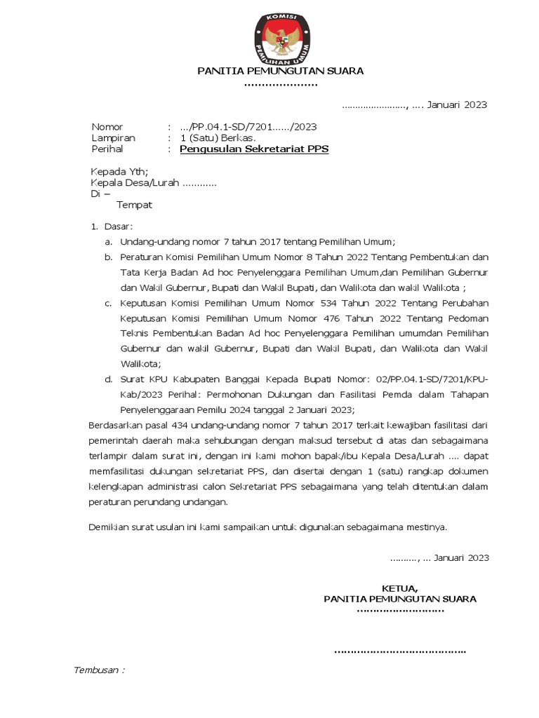 SURAT Pembentukan Sekretariat PPS | PDF