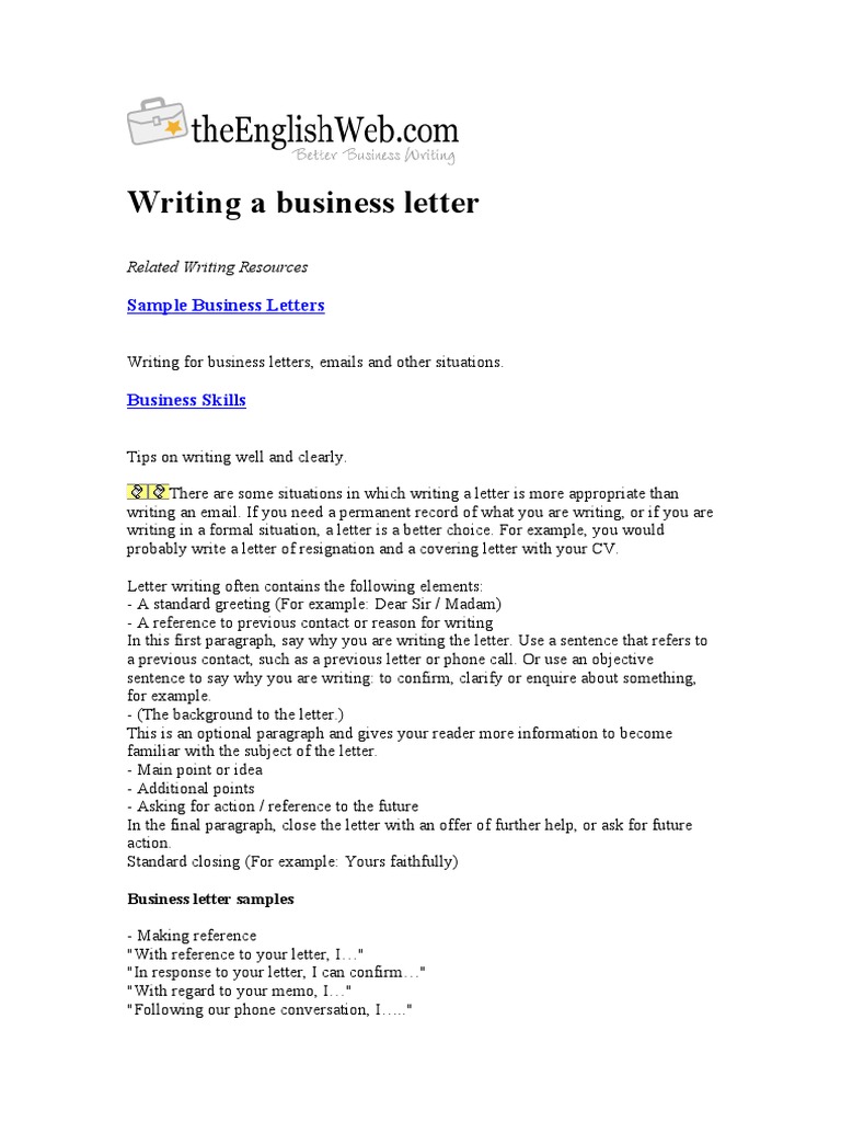Writing A Business Letter | PDF | Communication