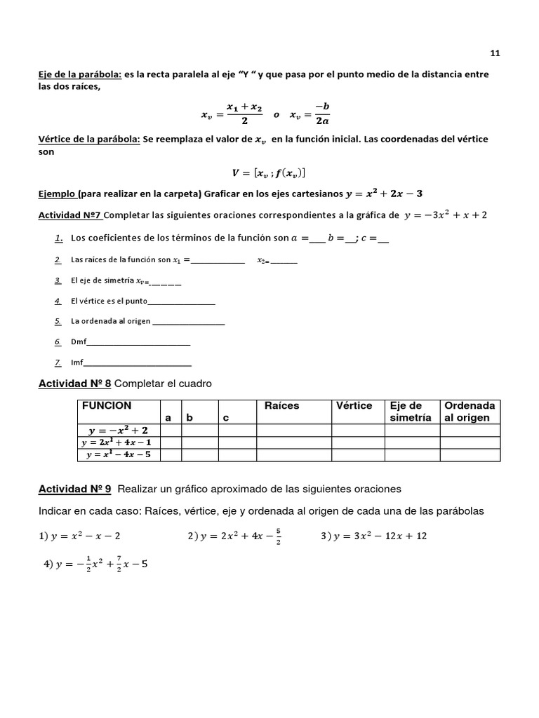 Función Cuadrática Puntos de Cortes. Ecuaciones | PDF | Sistema de ...