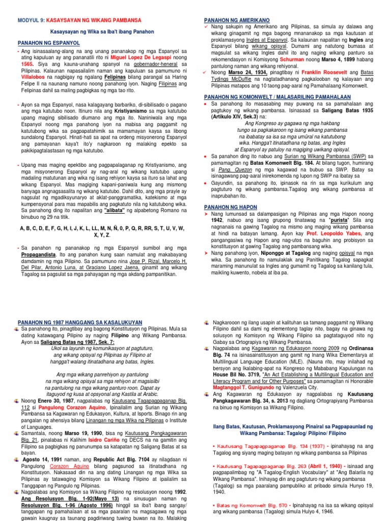 KOMPAN (LECTURE) - MODULE 9 (Kasaysayan NG Wikang Pambansa) | PDF