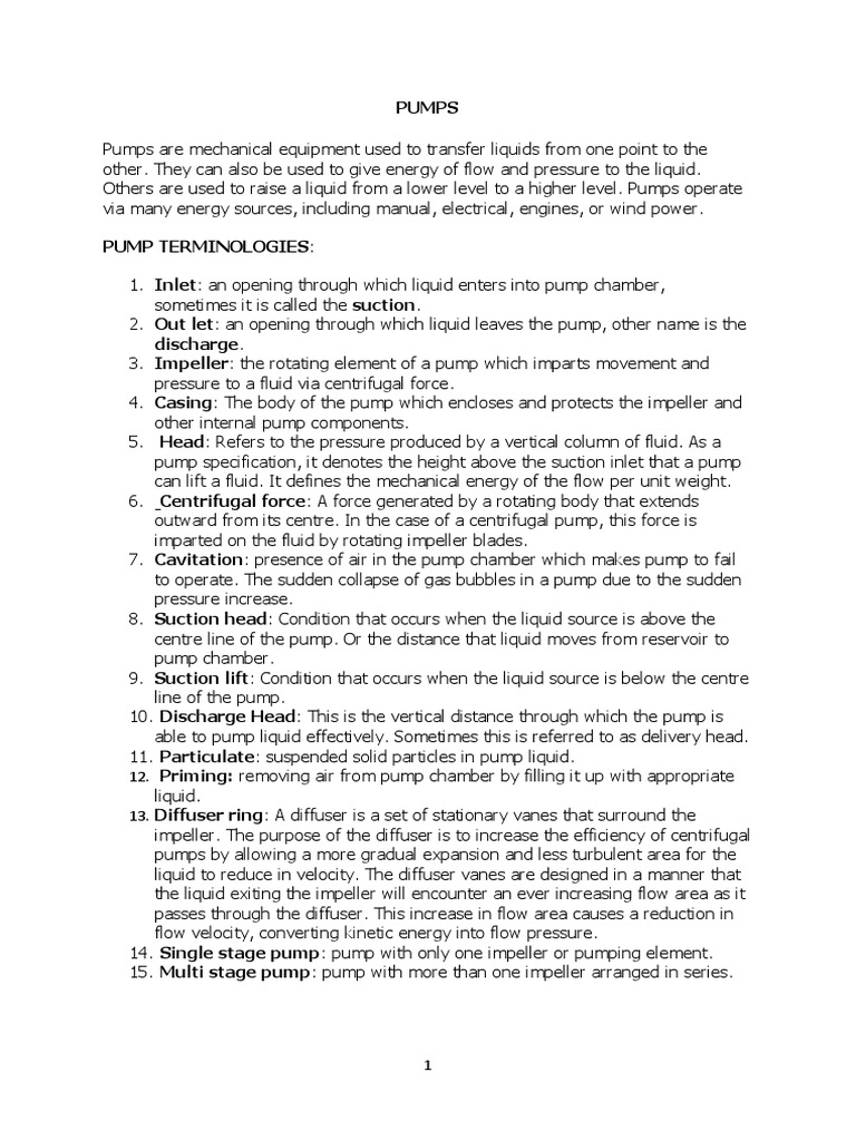 Pumps 1 Notes Pdf Pump Leak