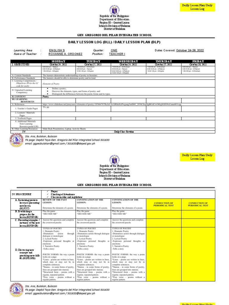 Eng DLL Q1 Week 10 | PDF | Poetry | Learning