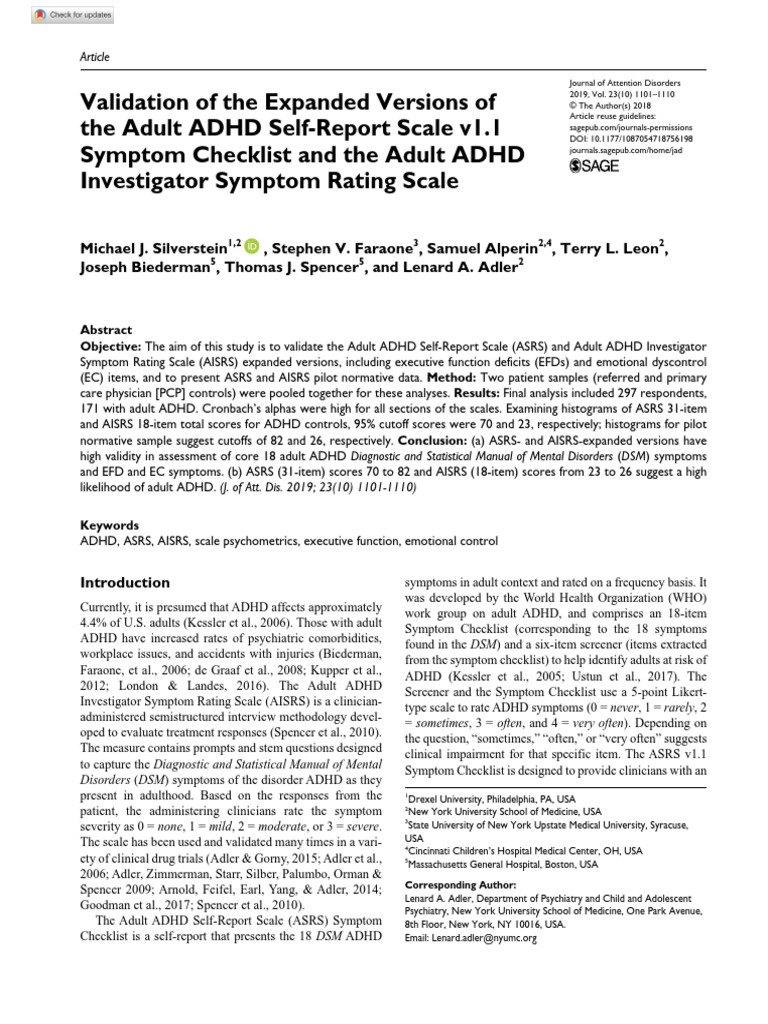 Validation of The Expanded Versions ASRS PDF | PDF | Attention Deficit ...