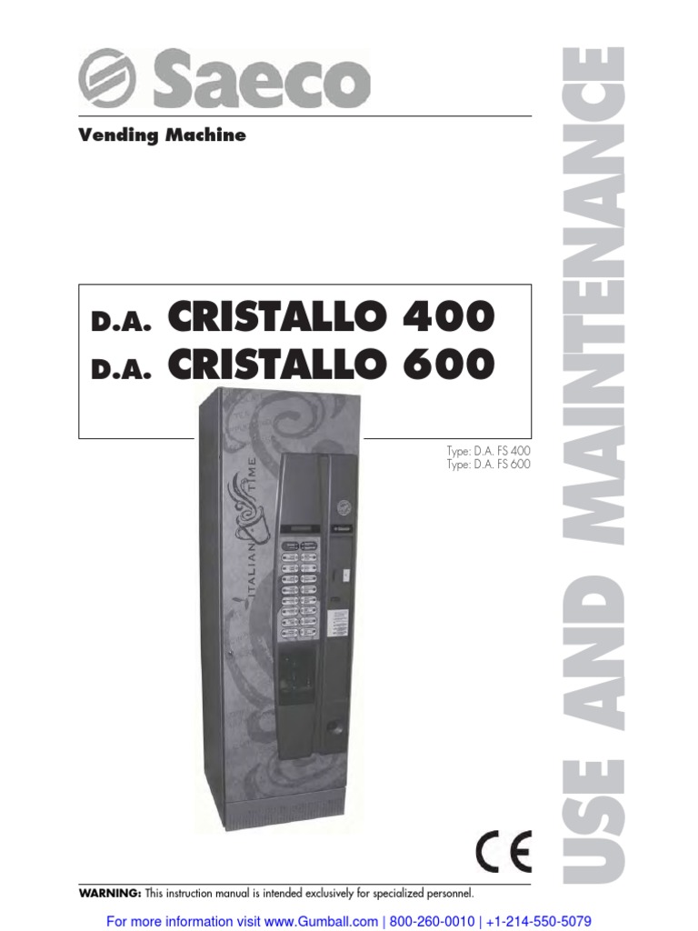 Cristallo 600 Instruction Manual Saeco MFG | PDF | Safety | Mains Electricity