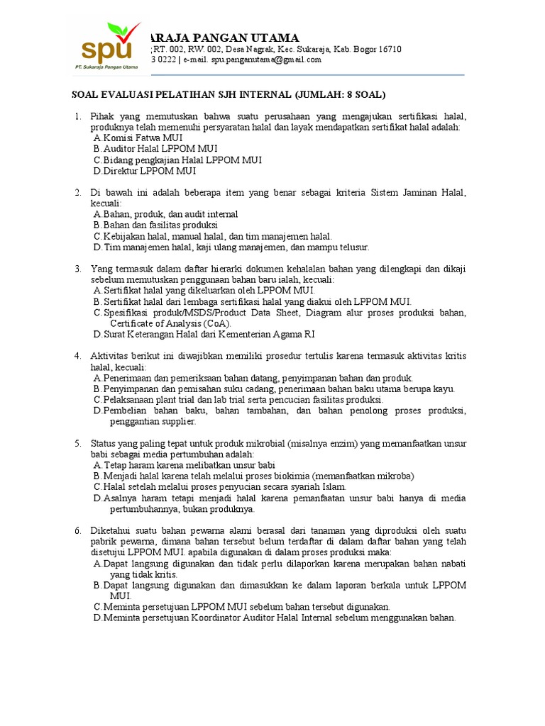 Soal & Jawaban - Training Internal SJH | PDF