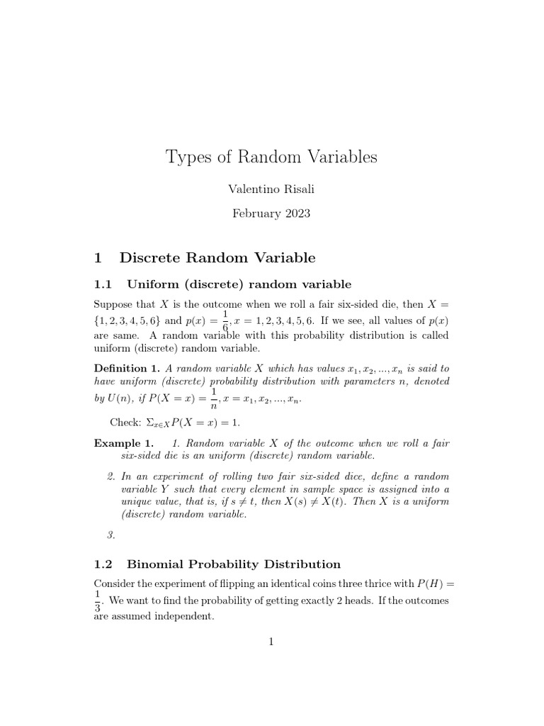 Types of Random Variables | PDF | Probability Distribution | Random Variable