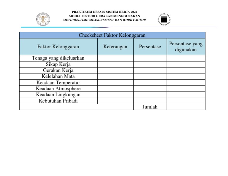 Checksheet Faktor Kelonggaran PDF | PDF | Komputer