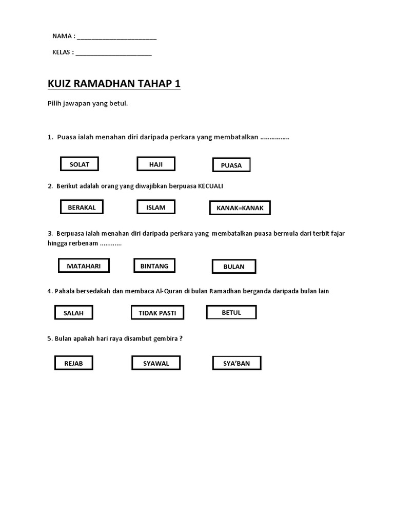 Kuiz Ramadhan Tahap 1 PDF | PDF