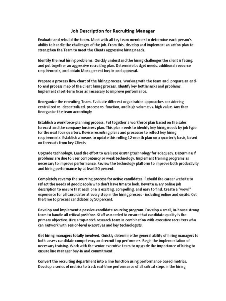 Recruiting Manager Job Description | PDF | Recruitment | Business