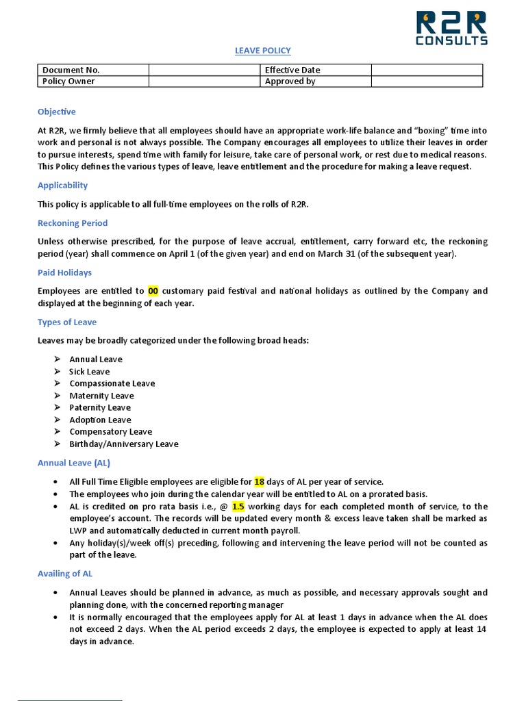 A Comprehensive Guide to R2R's Flexible Leave Policies and Procedures ...