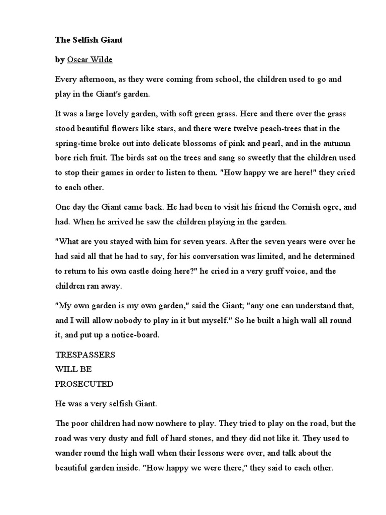 Oscar Widle. The Selfish Giant | PDF