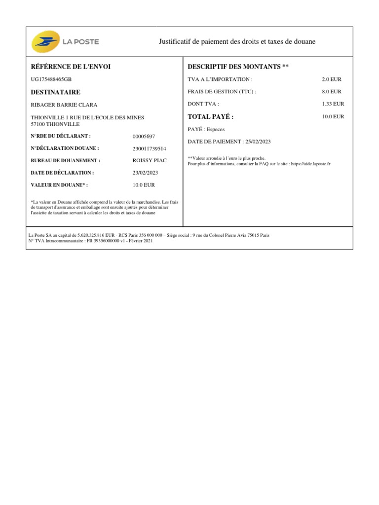 20230225-Ug175488465gb-Justif La Poste PDF | PDF