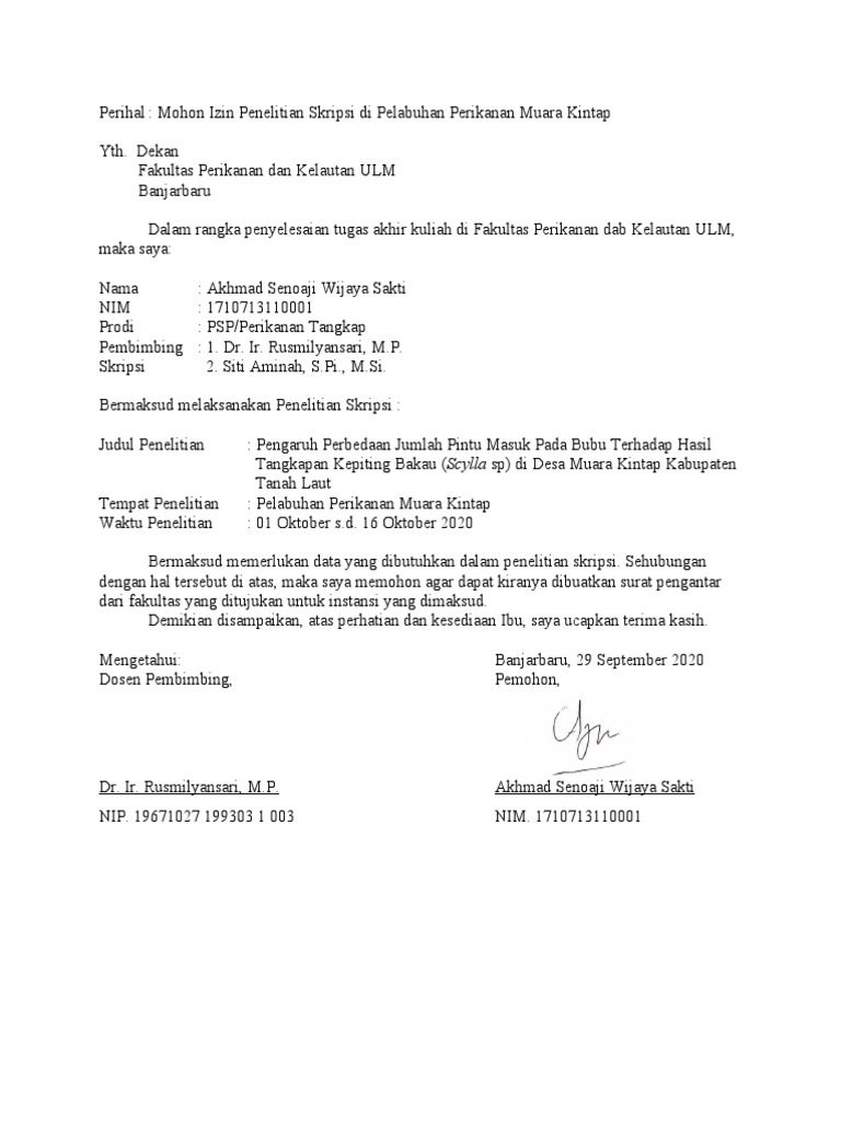 Surat Permohonan Penelitian 1 | PDF