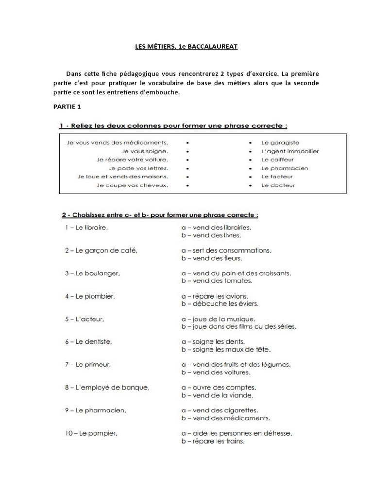 Vocabulaire des métiers et entretiens | PDF