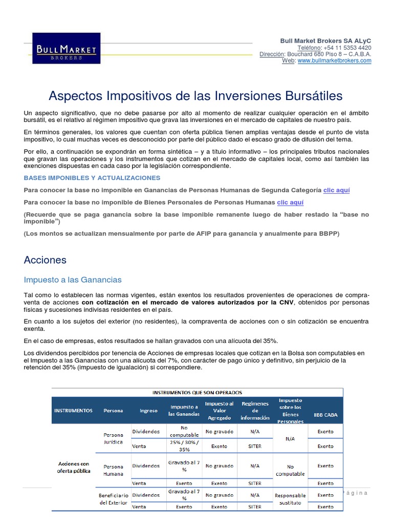 Aspectos Impositivos de Las Inversiones Bursatiles 2021 | PDF | Impuesto sobre la renta | Impuestos