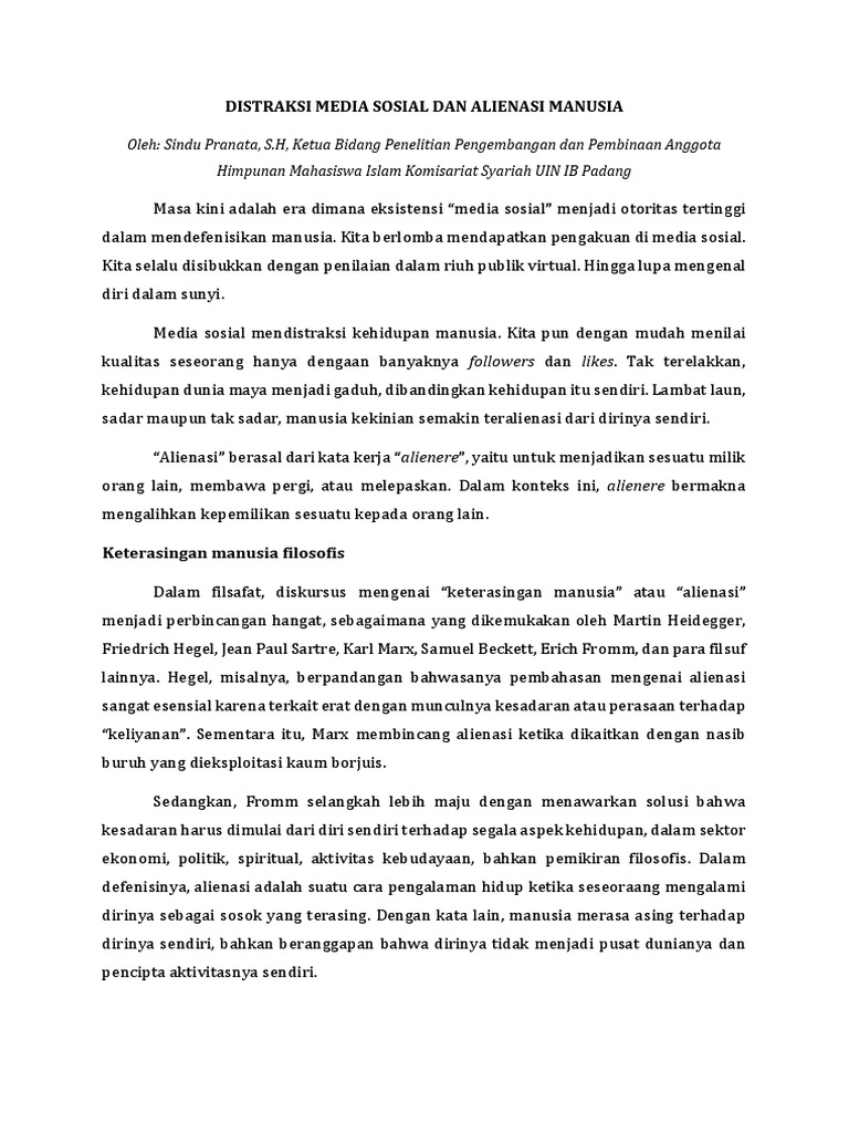 Distraksi Media Sosial Dan Alienasi Manusia | PDF