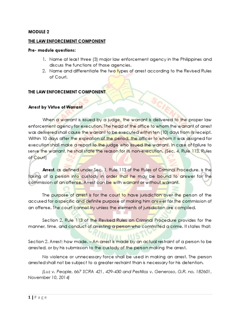 PCJS Module 2 | PDF | Arrest | Arrest Warrant