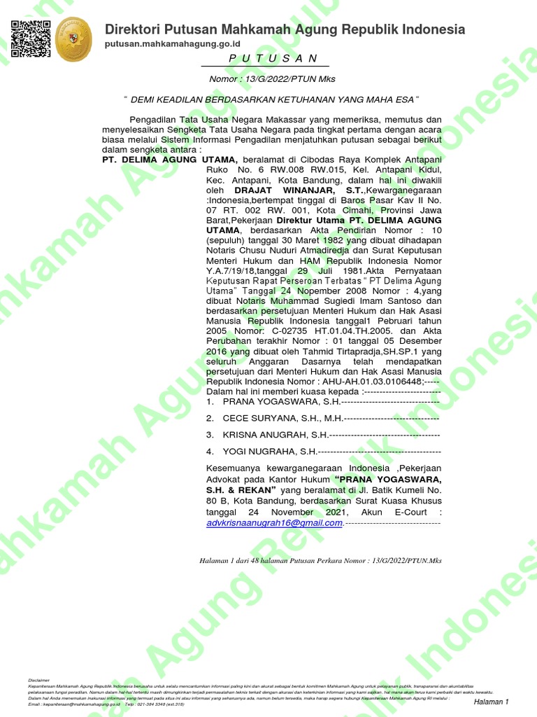 Putusan 13 G 2022 Ptun - Mks 20221128140446 PDF | PDF