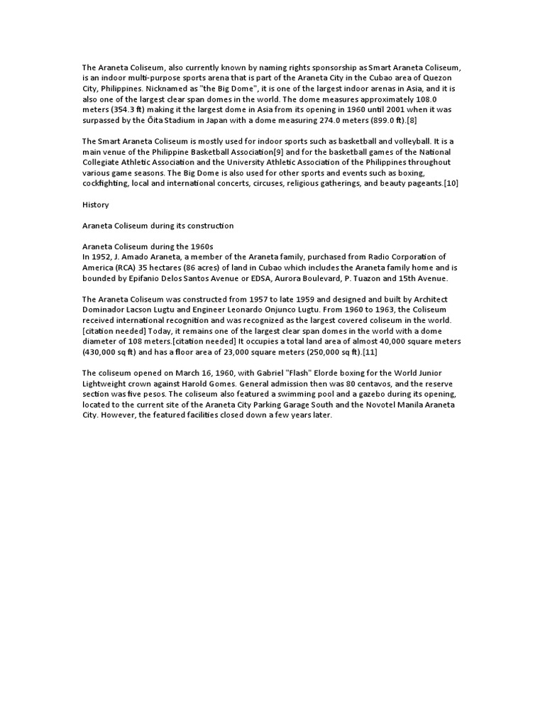 A Brief History Of The Smart Araneta Coliseum One Of Asia S Largest
