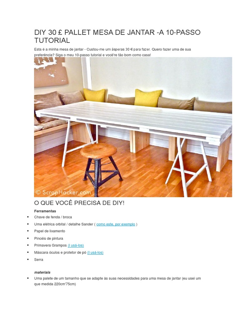 30£ DIY Pallet Mesa Tutorial | PDF | Parafuso | Madeira