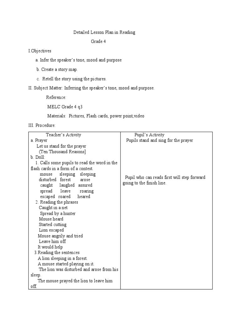 Detailed Lesson Plan in Reading | PDF