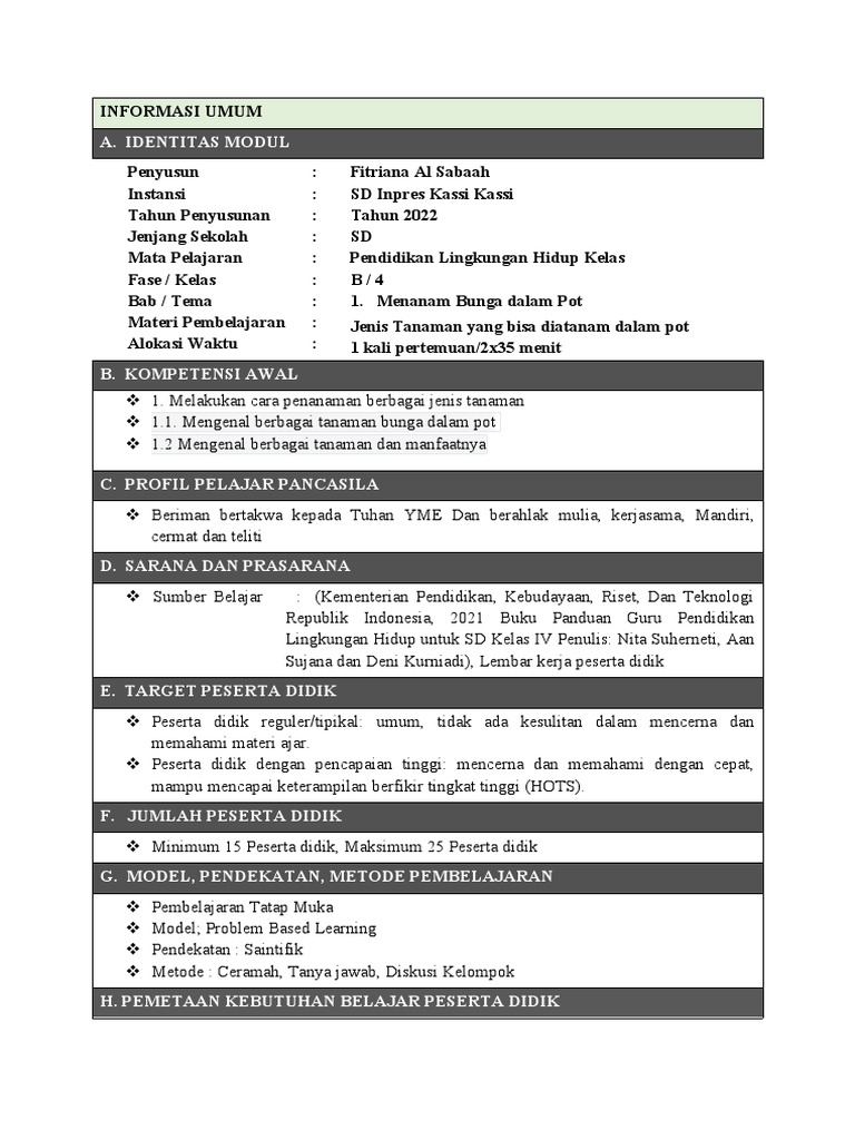 Modul Ajar PLH Kelas 4b | PDF