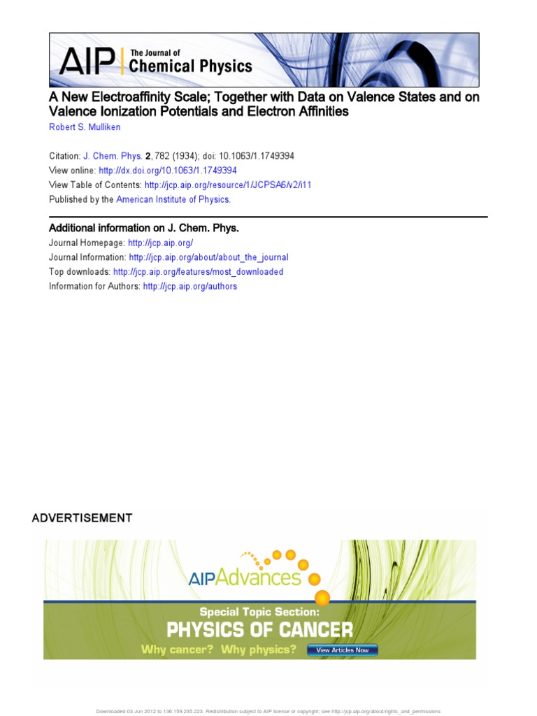Mulliken Electronegativity 1934 | Download Free PDF | Valence ...
