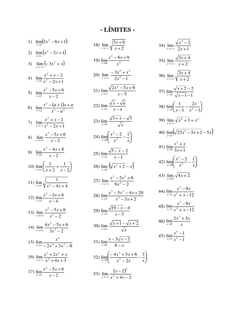 Cálculo de Límites 1º Bach CCSS | PDF