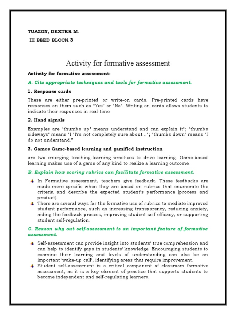 Activity For Formative Assessment | PDF | Educational Assessment ...