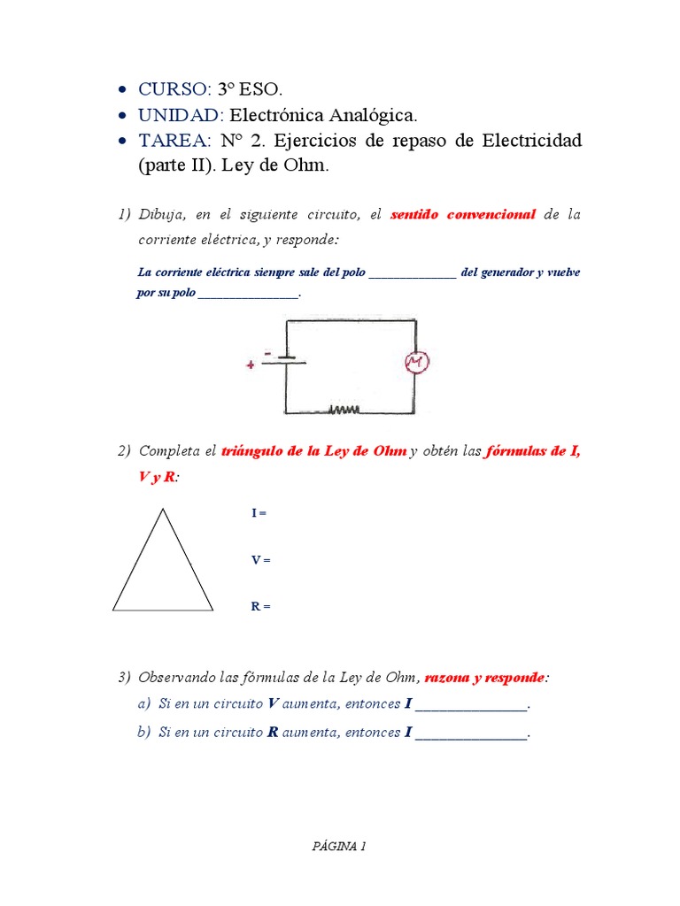 3º ESO - Electricidad - Tarea 2 | PDF