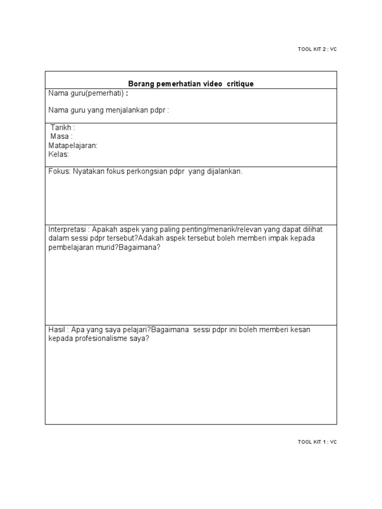 Borang Sessi PDPR Video Critique - PKP 2021 | PDF