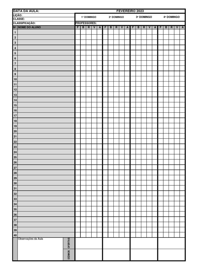 Frequencia Ebd para Impressao PDF | PDF