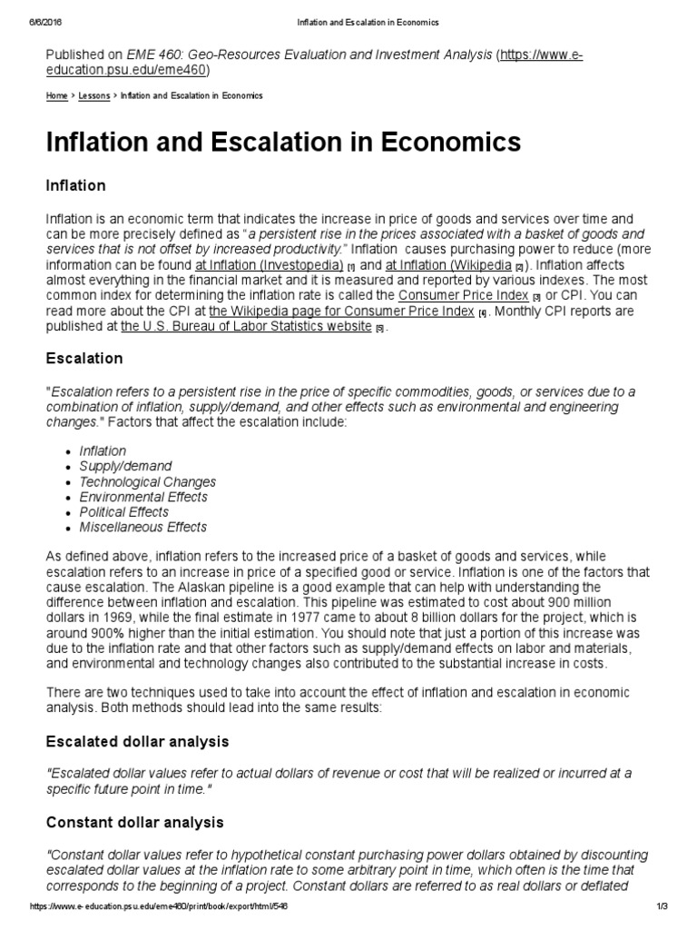 Inflation and Escalation in Economics | PDF | Inflation | Consumer Price Index