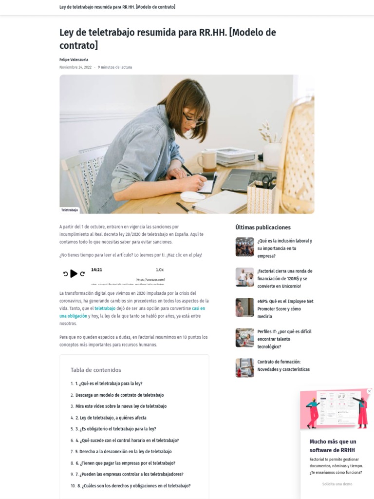 Ley de Teletrabajo en RRHH, Evita Multas + Vídeo - Factorial | PDF | Gestión de recursos humanos ...