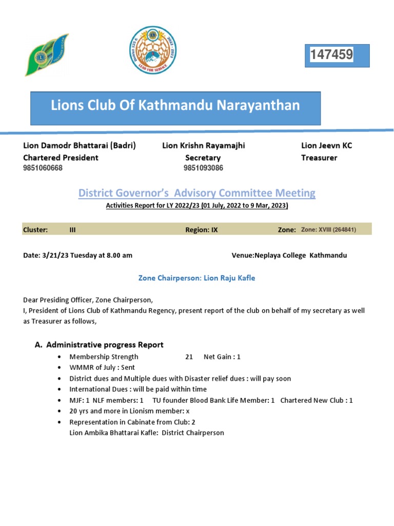 Lions Club Activities Report 2022/23 | PDF